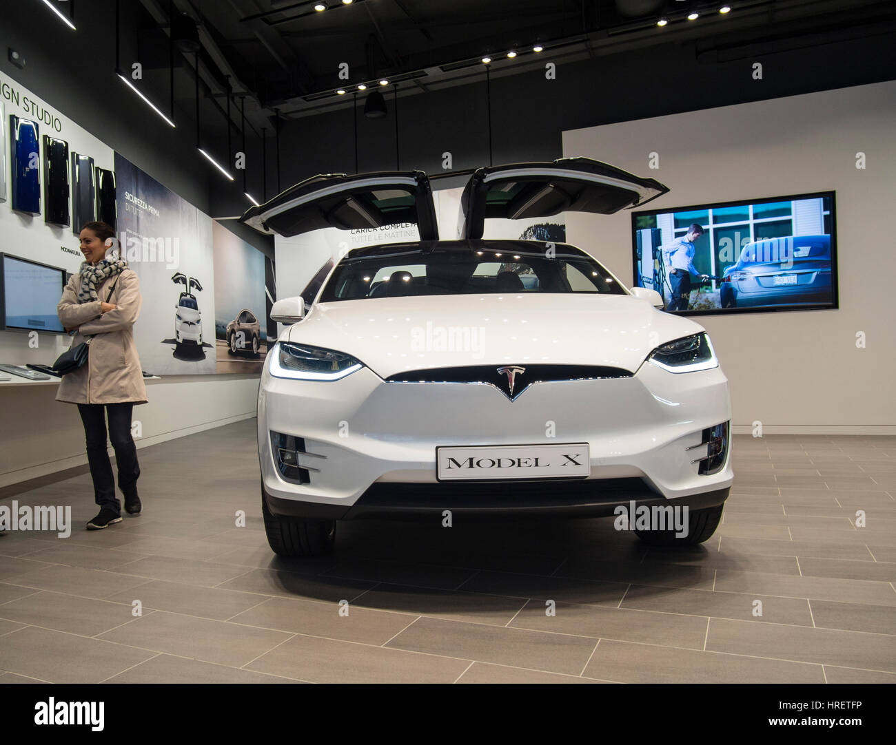 Tesla showroom , Milan Italy Stock Photo - Alamy