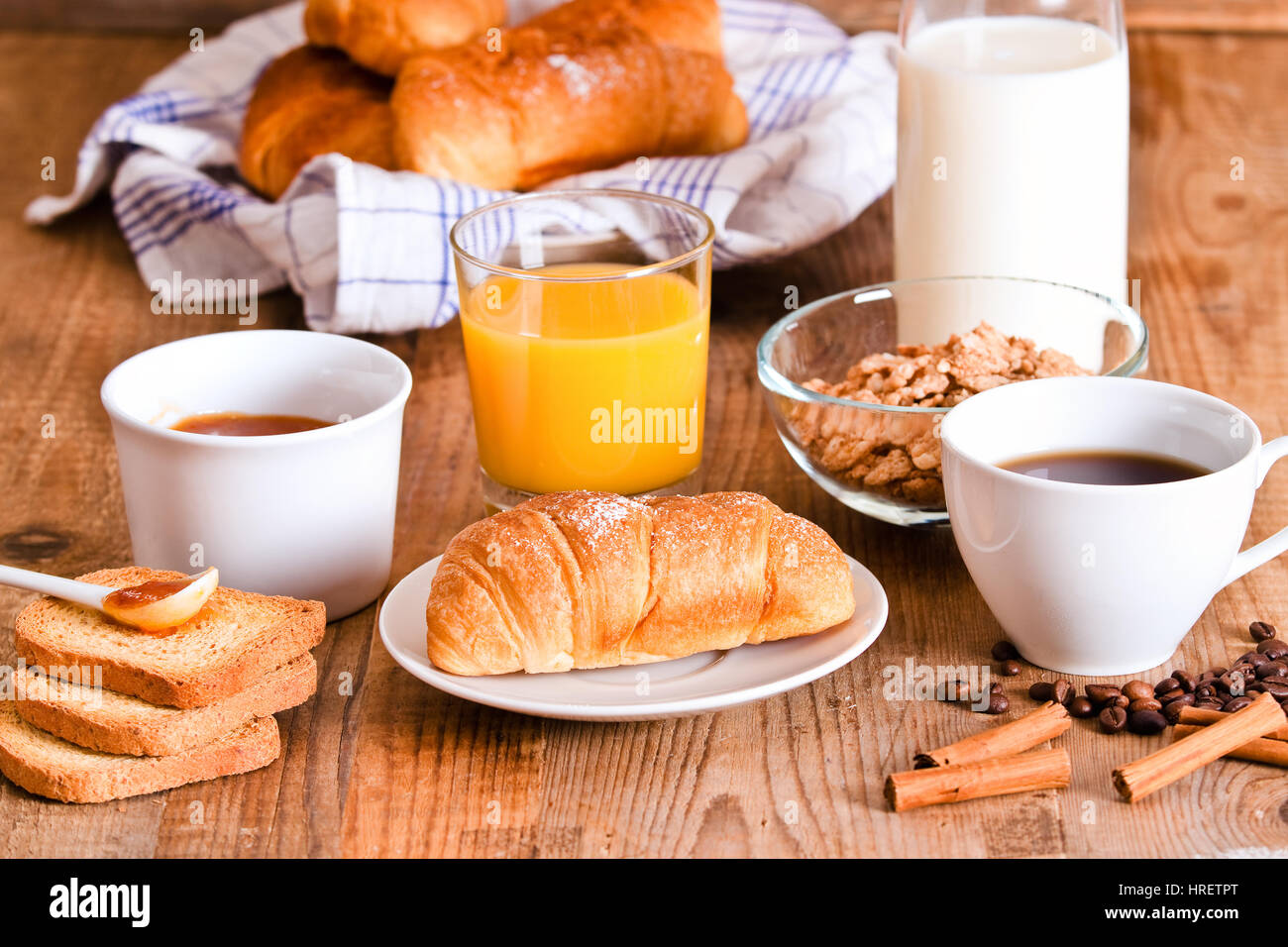 Breakfast with croissants Stock Photo - Alamy