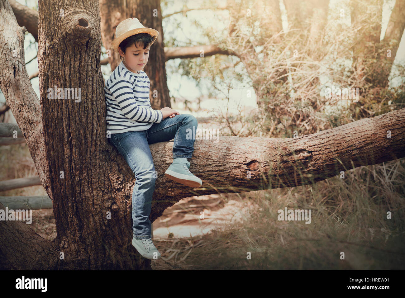 Little thoughtful boy, child outdoor portrait Stock Photo - Alamy