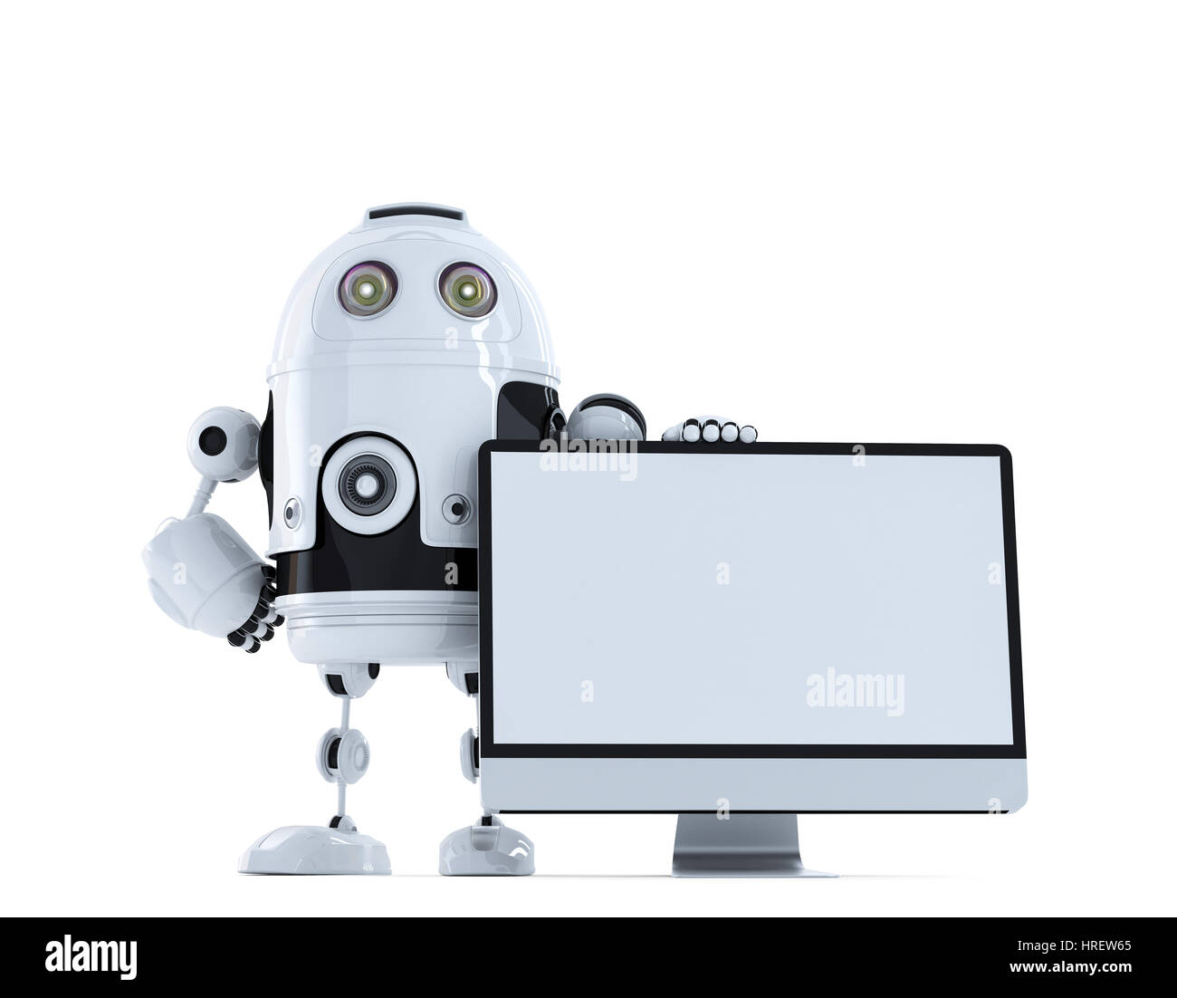 Robot with computer monitor. Technology concept. Isolated on white ...