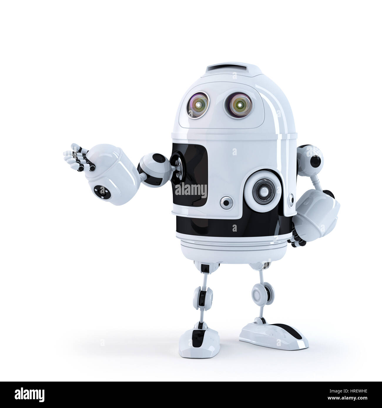 Android robot presenting an invisible object. Isolated Stock Photo - Alamy