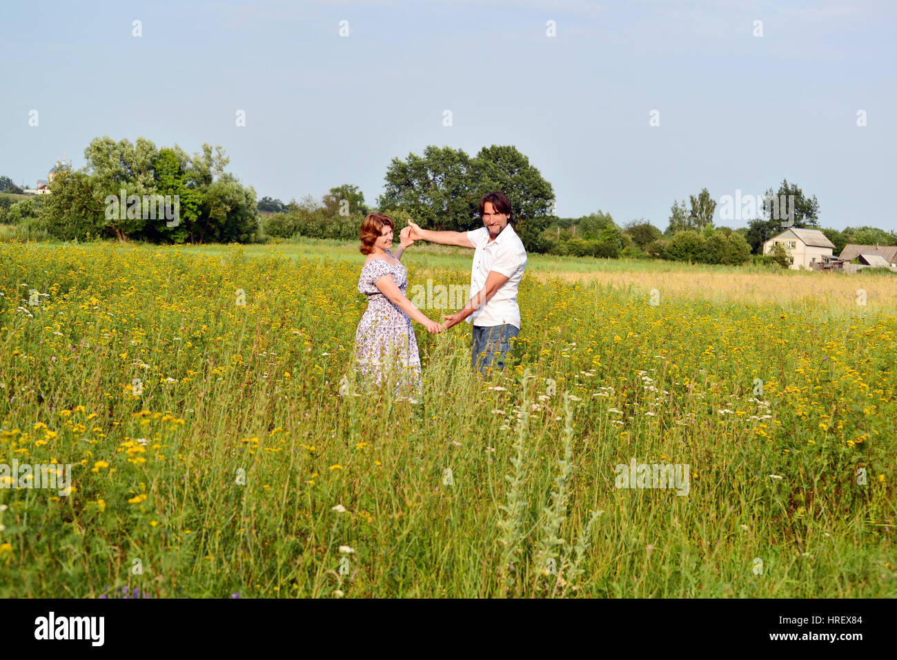 Happy middle-aged couple on nature in the countryside Stock Photo - Alamy