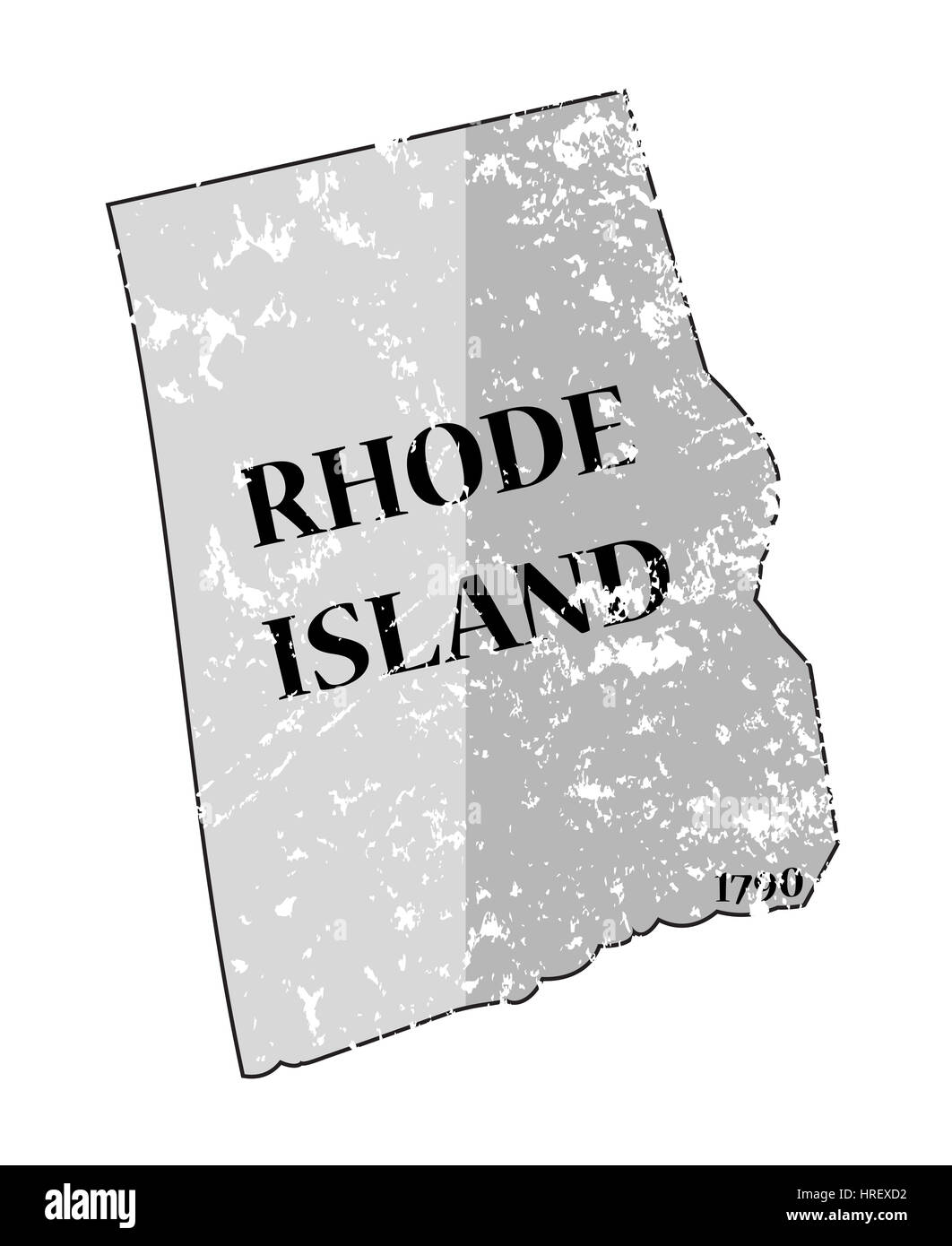 A grunged Rhode Island state outline with the date of statehood ...