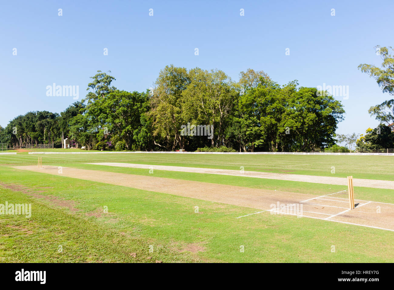 Cricket pitch's wickets markings grounds summer sport Stock Photo - Alamy