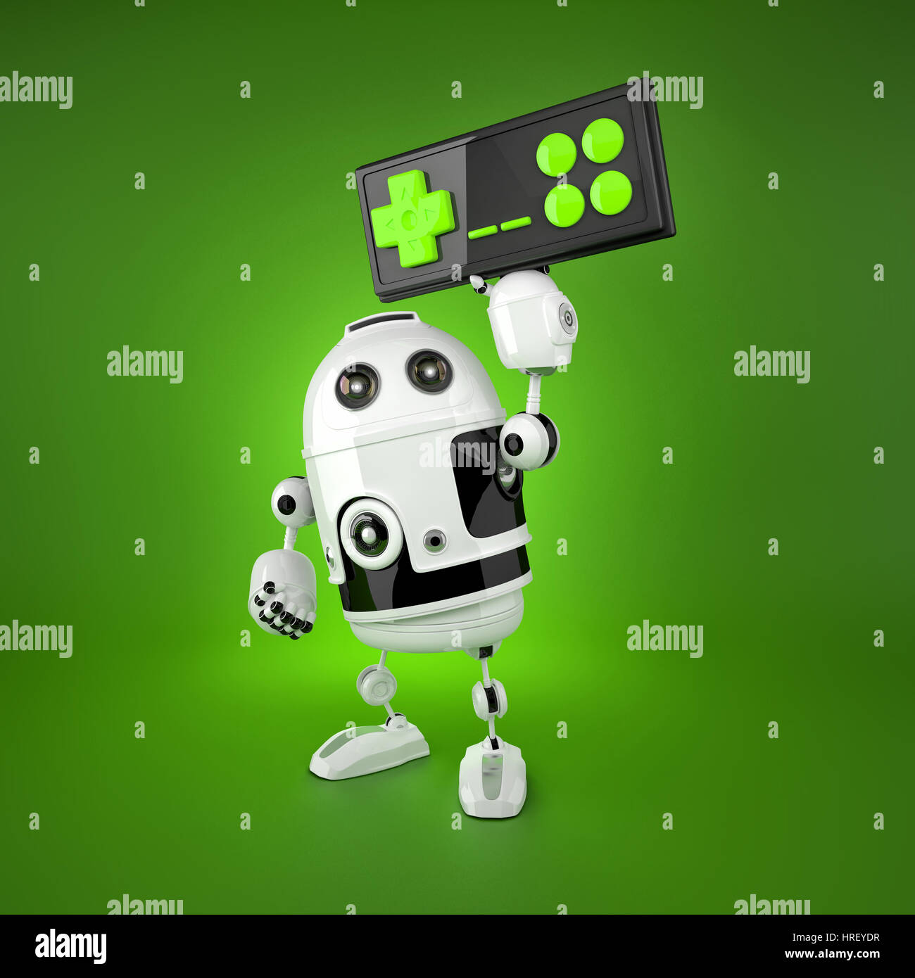 Android Robot with a wireless gamepad. Isolated on white Stock Photo ...