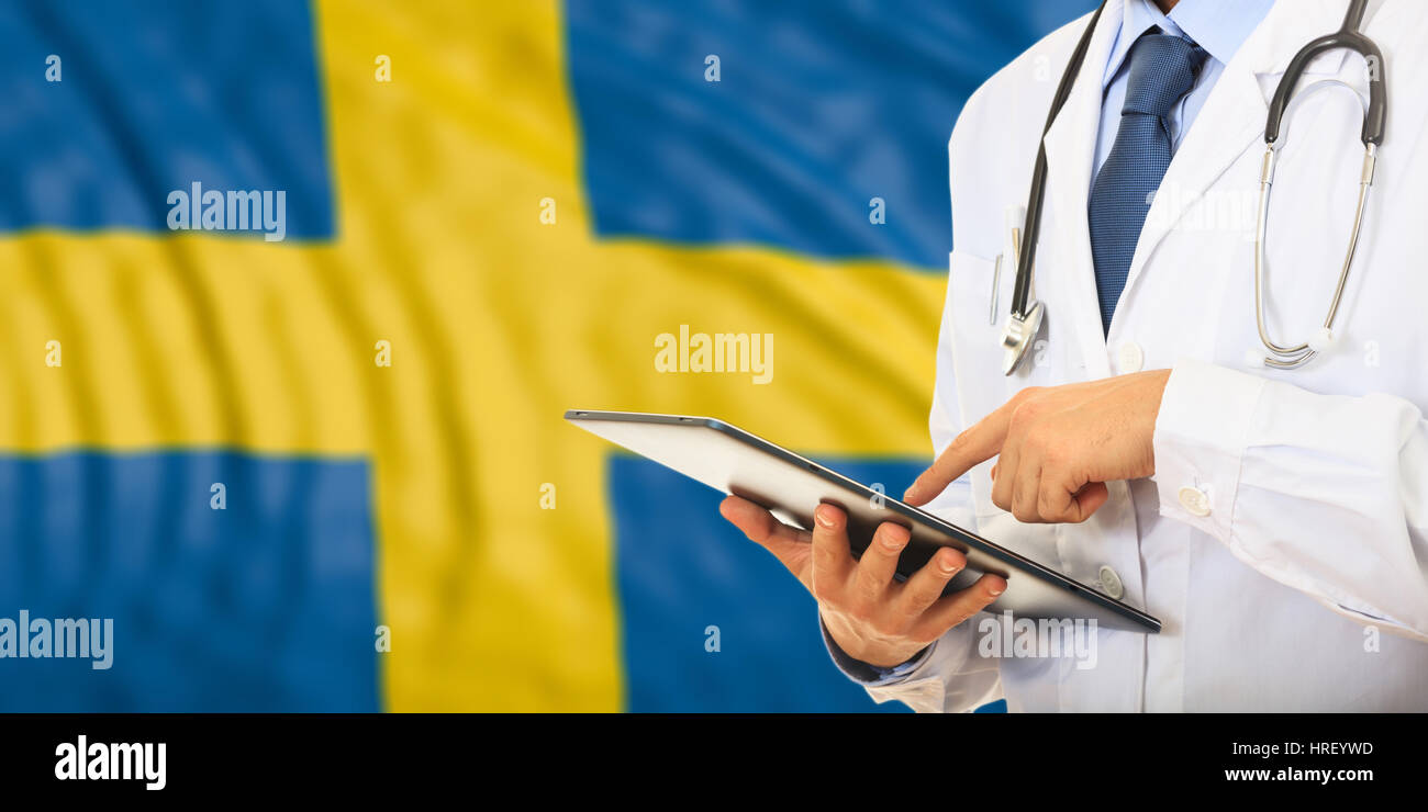 Doctor on flag of Sweden background. 3d illustration Stock Photo - Alamy
