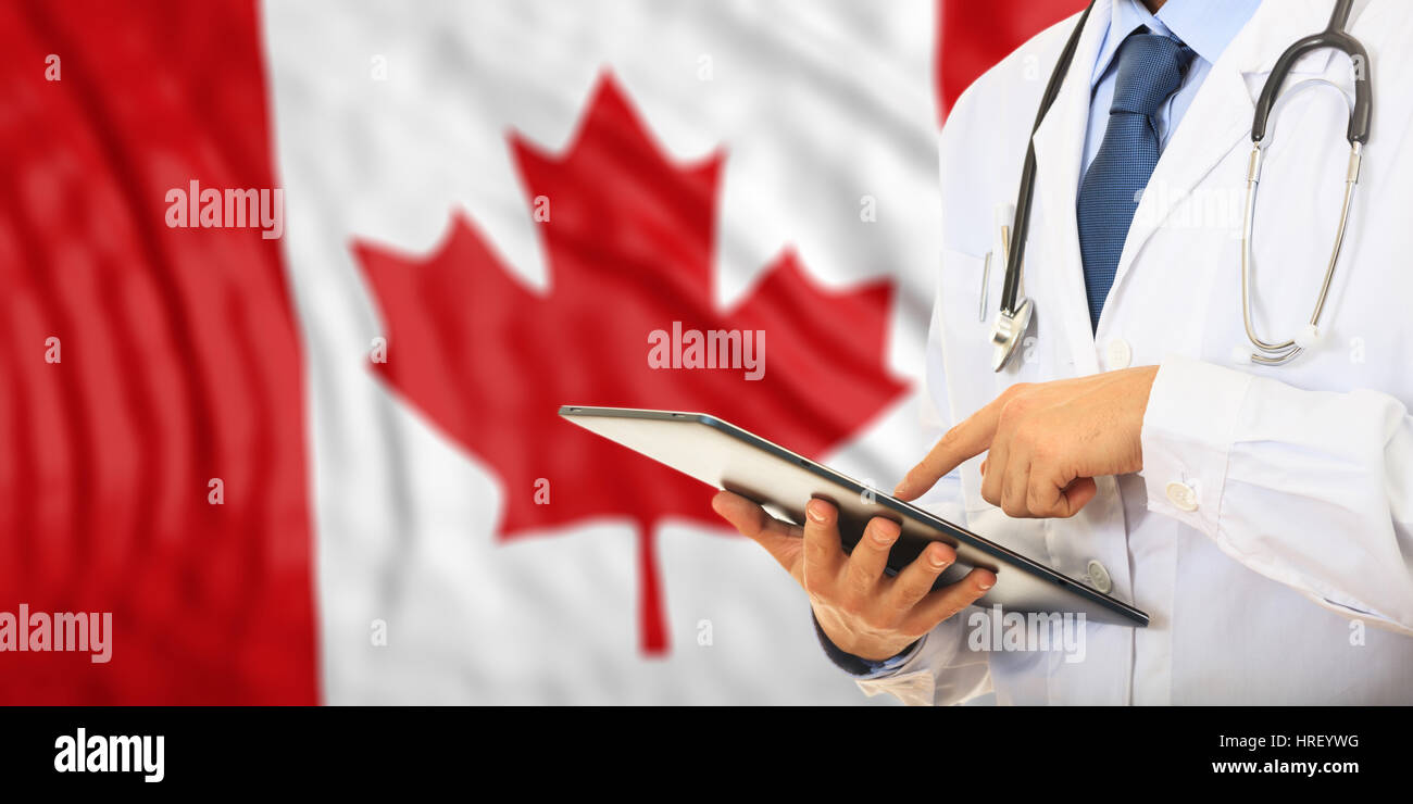 Doctor on flag of Canada background. 3d illustration Stock Photo - Alamy