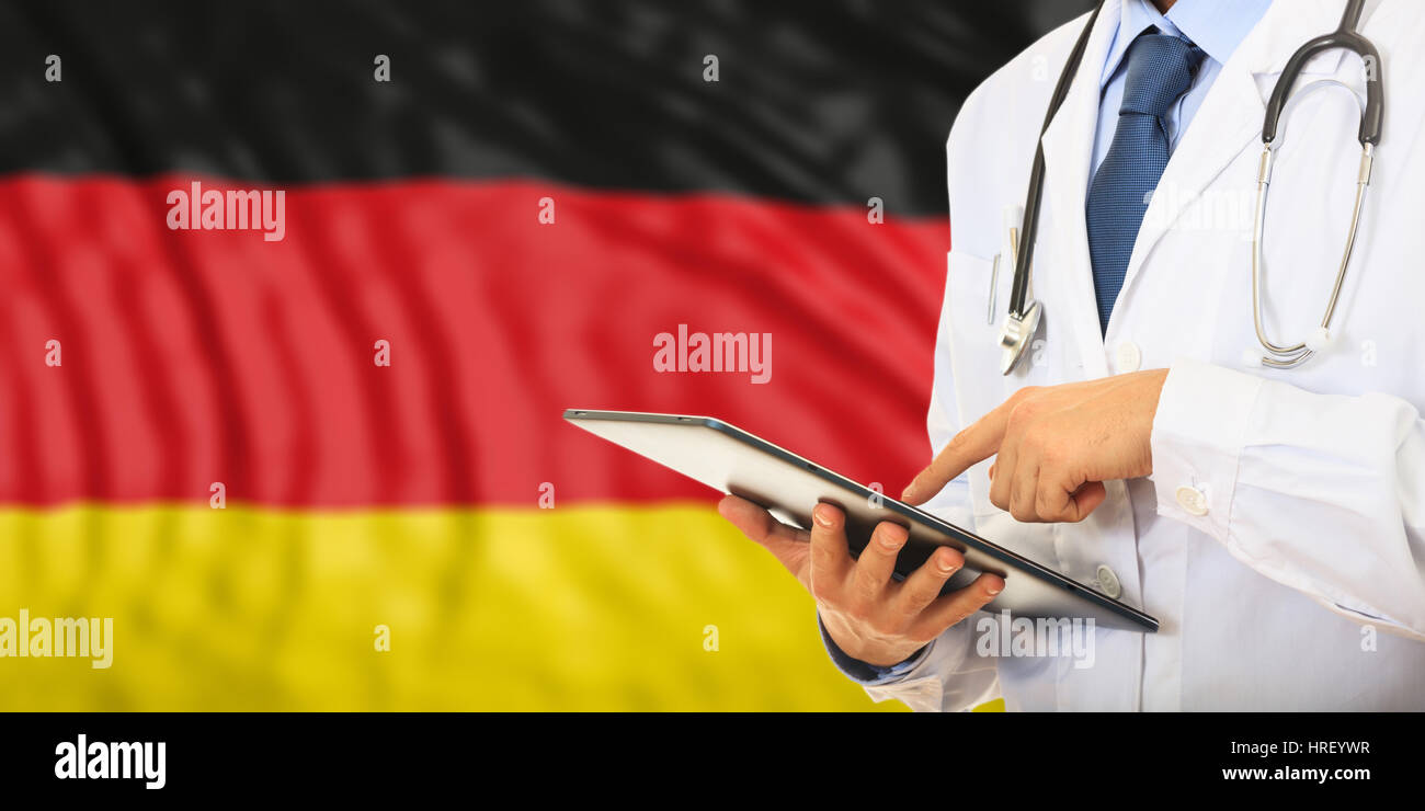 Doctor on flag of Germany background. 3d illustration Stock Photo - Alamy