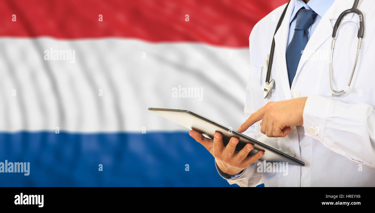 Doctor on flag of Netherlands background. 3d illustration Stock Photo ...