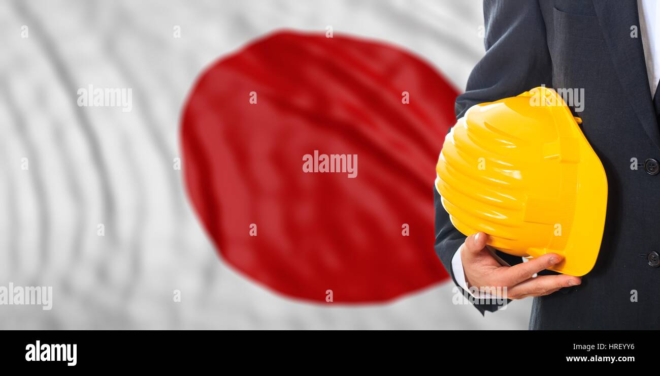 Engineer on a waiving Japan flag background. 3d illustration Stock ...