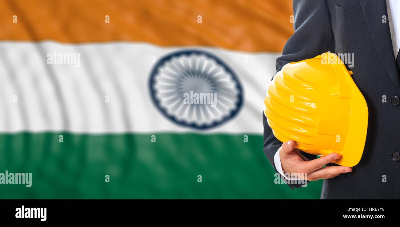 Engineer on a waiving India flag background. 3d illustration Stock ...