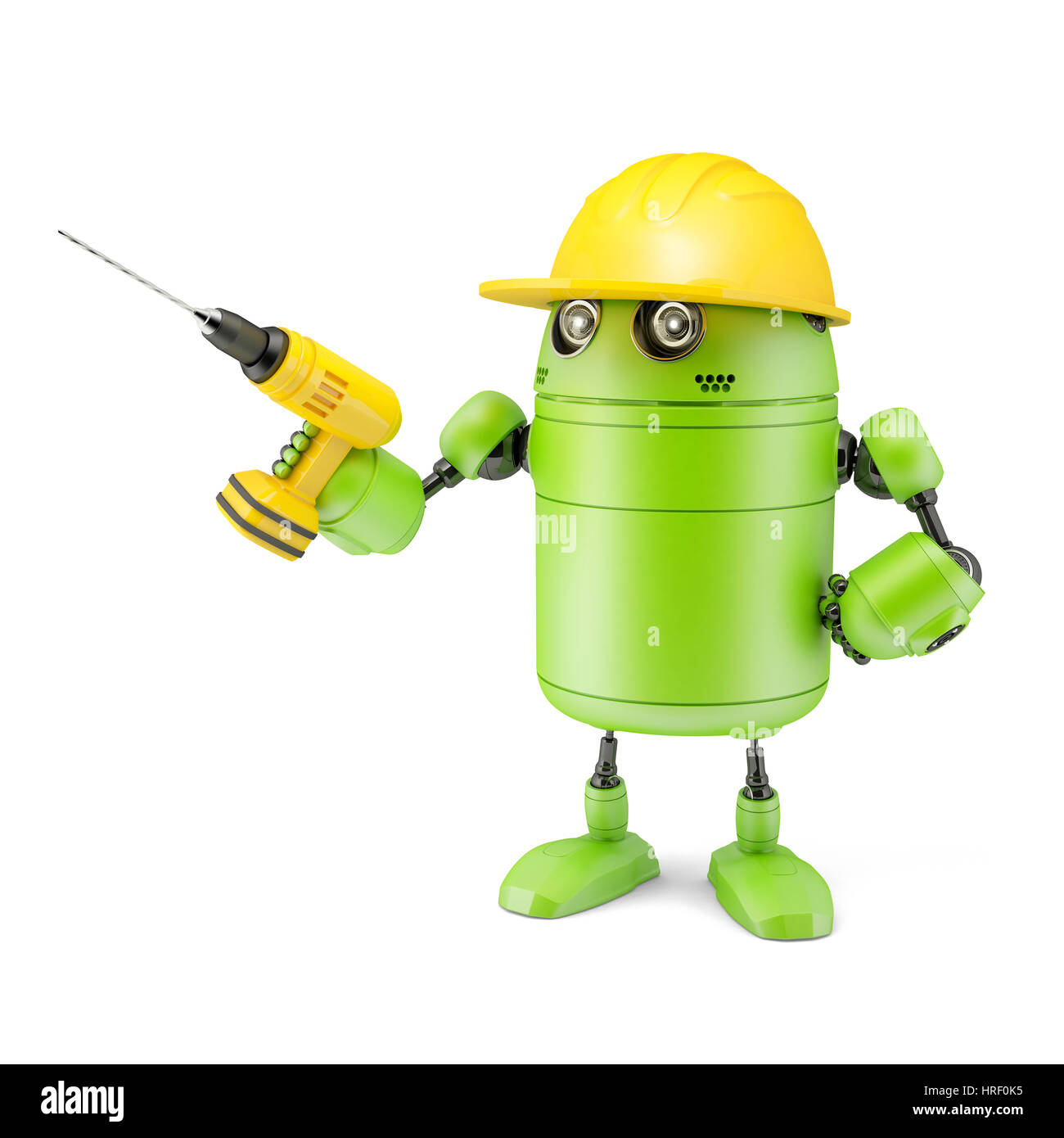 3? robot with drill. Technology concept. Isolated on white background ...