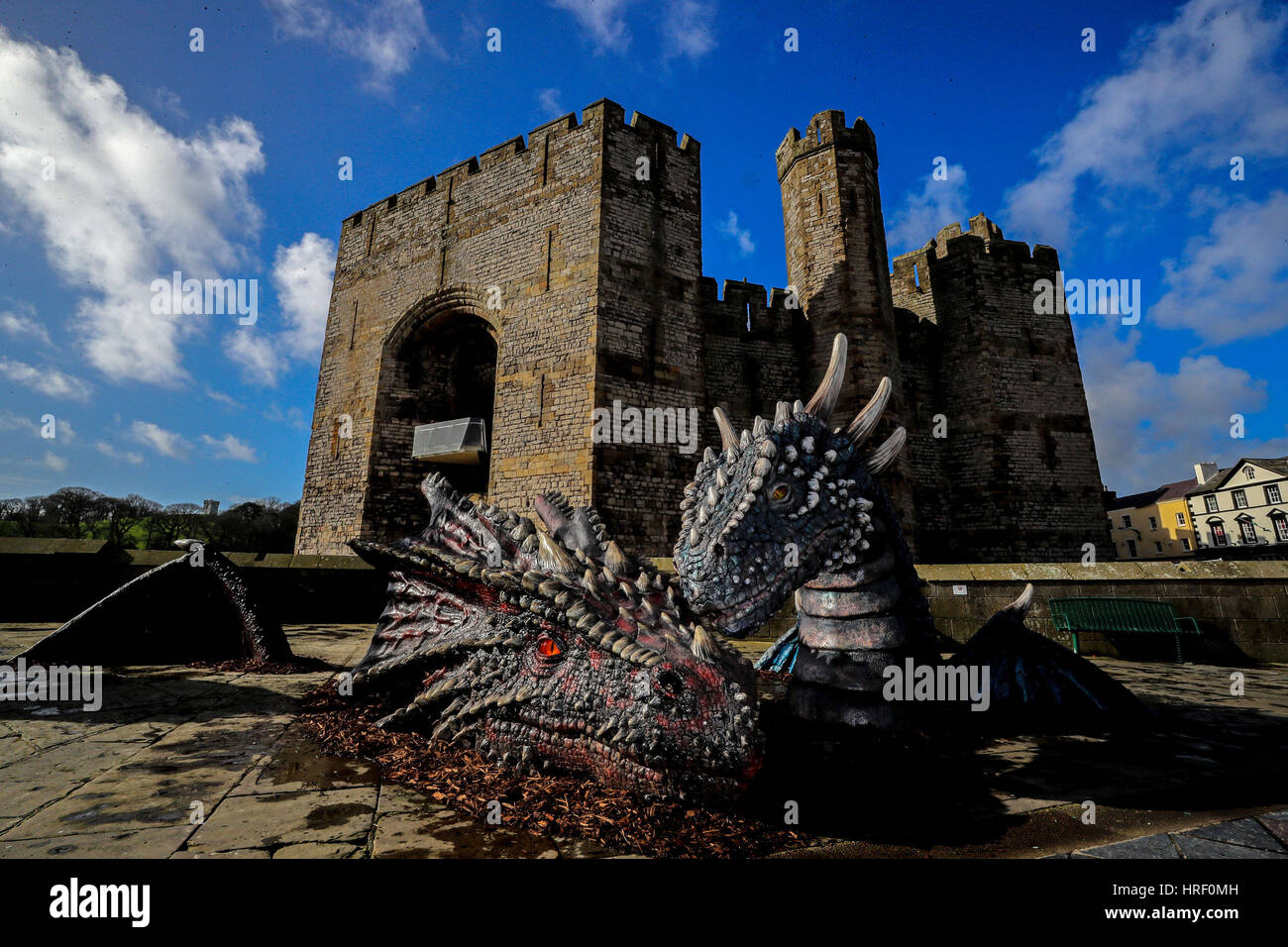 Dewi and Dwynwen in a Cwtch or a romantic embrace outside Caernarfon ...