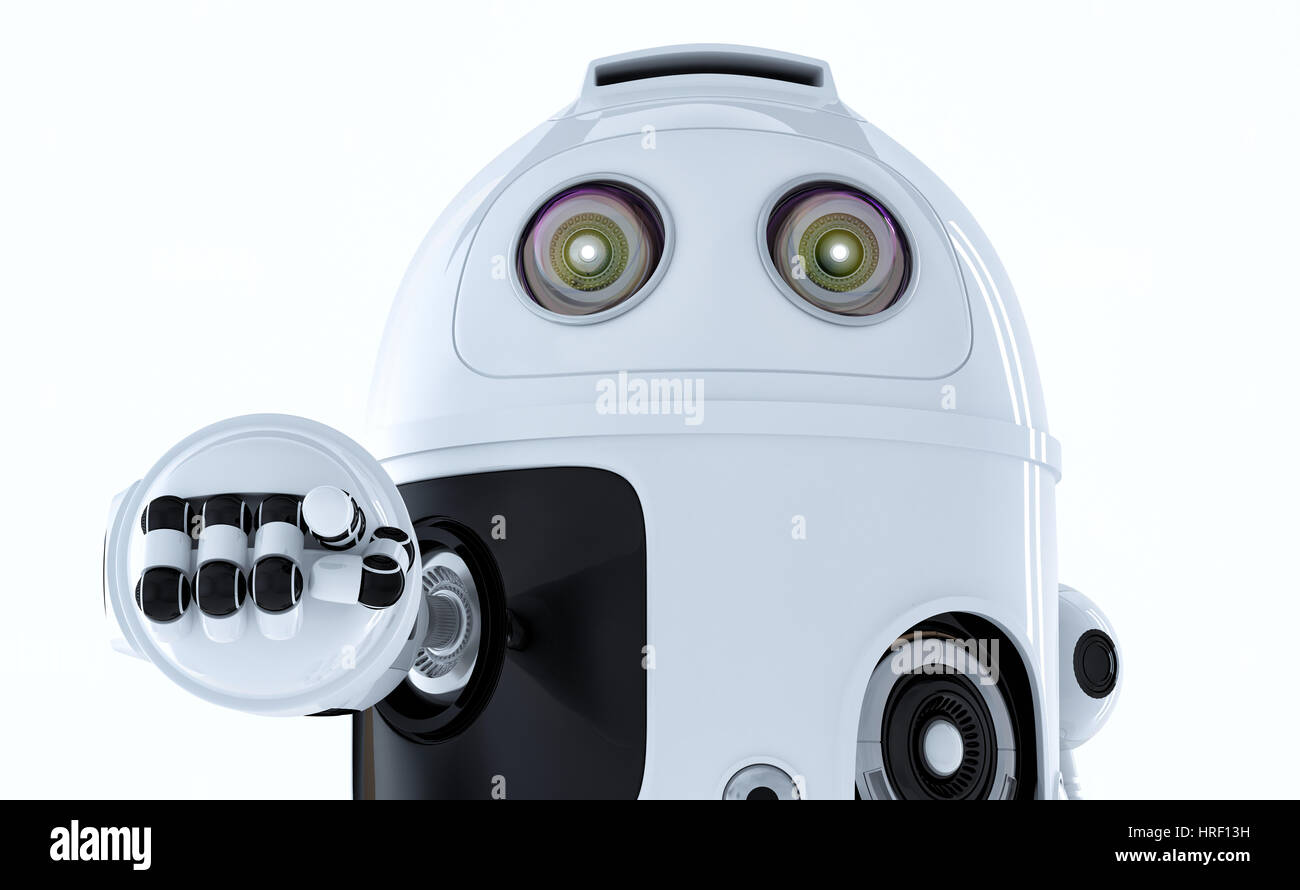 Android robot pointing at you. Isolated on white background Stock Photo ...
