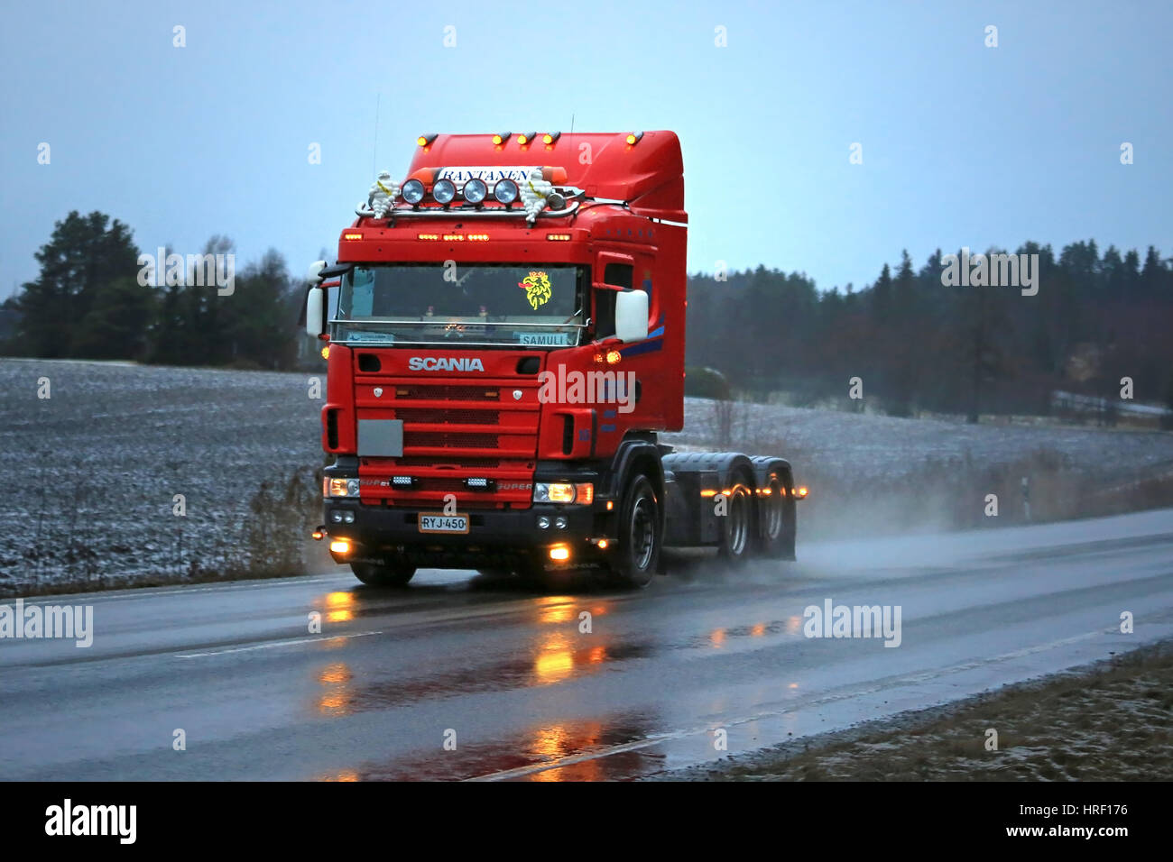 SALO, FINLAND - DECEMBER 17, 2016: Red Scania 4-series truck of VR ...
