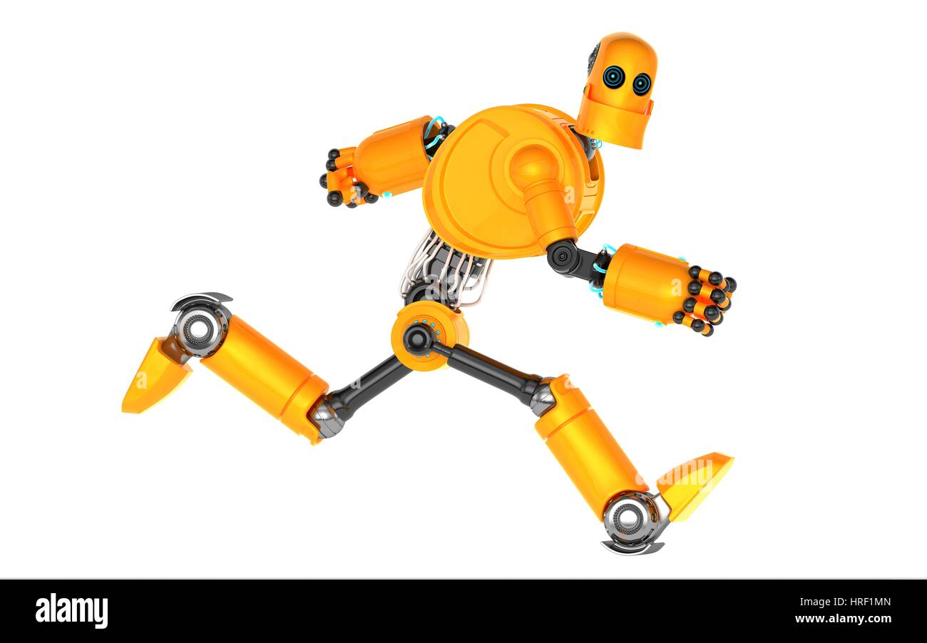 Running Robot. Isolated on white Stock Photo - Alamy