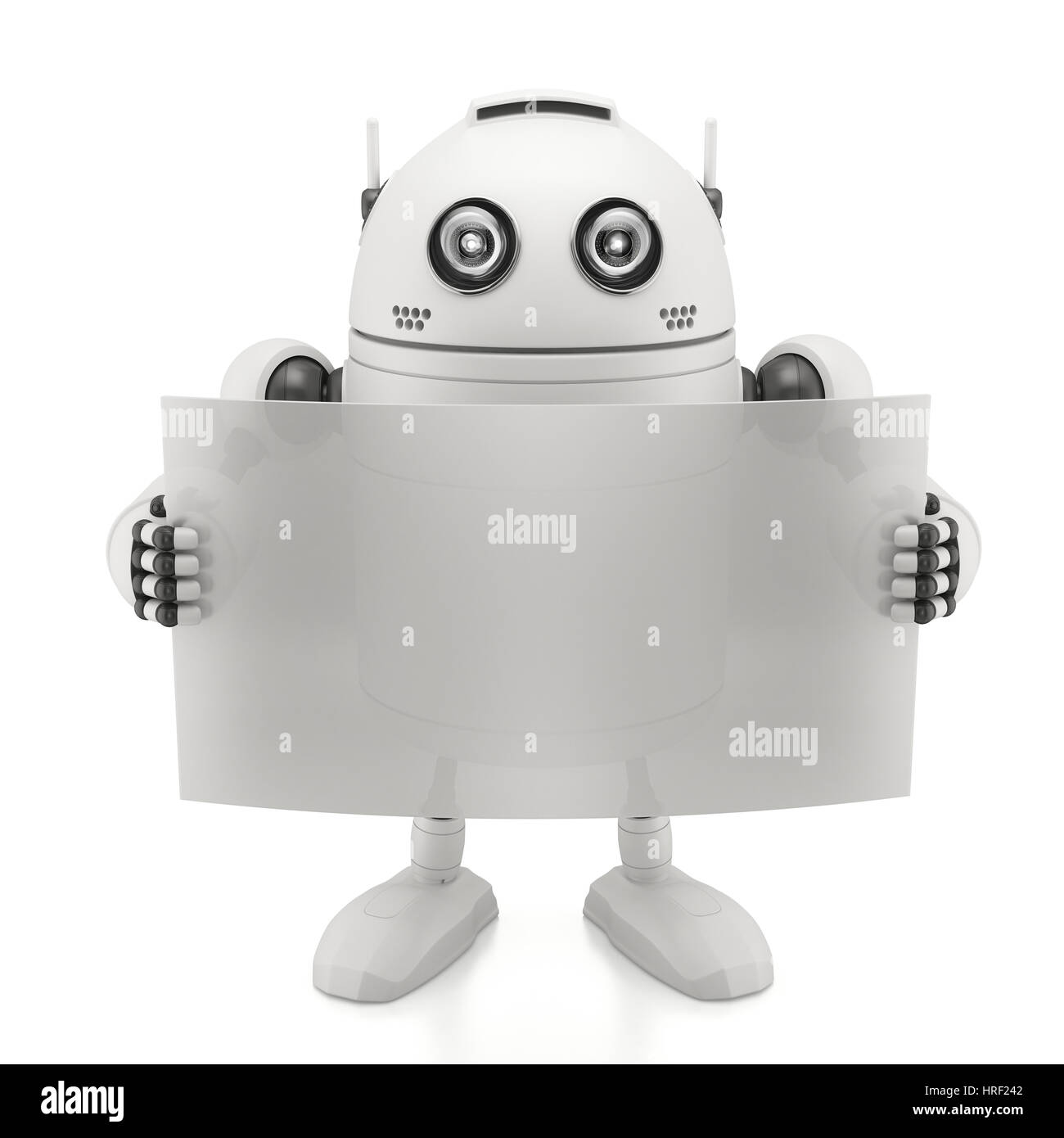 Robot with blank board. Isolated on white Stock Photo - Alamy