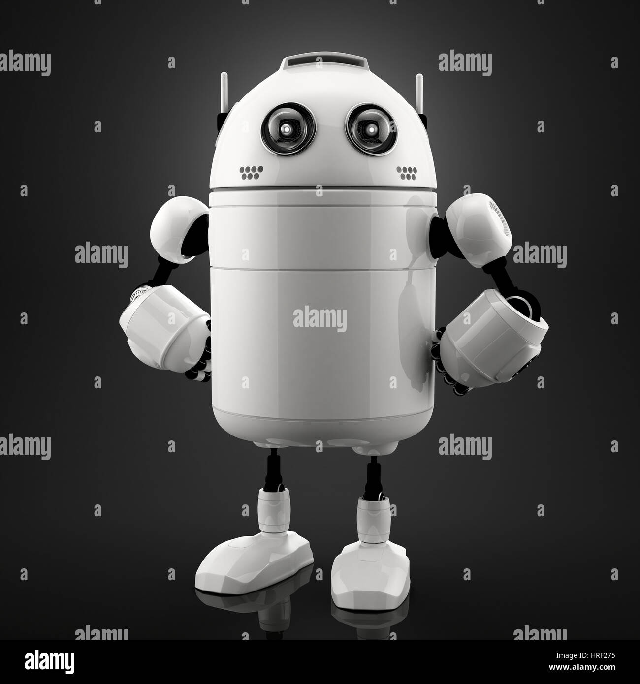 3d single standing robot. Black background Stock Photo - Alamy