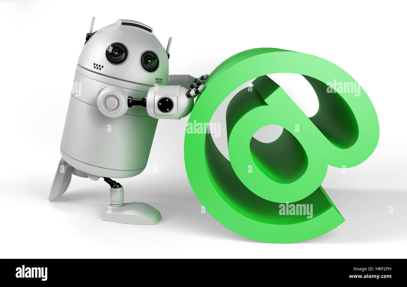 Robot With Email Sign. Render on white background Stock Photo - Alamy
