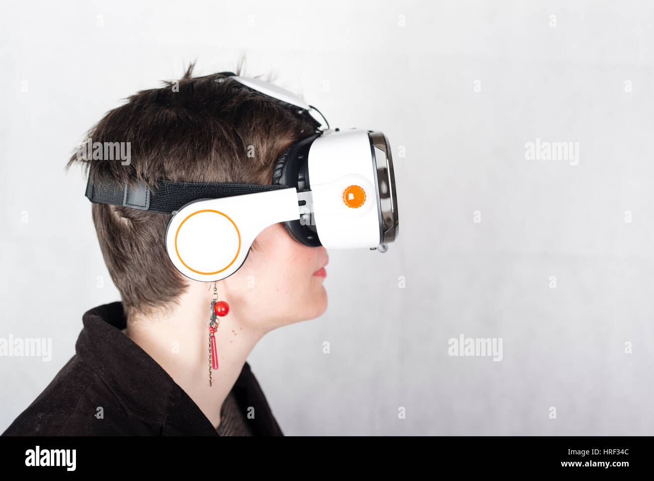 Woman with VR Headset Stock Photo - Alamy