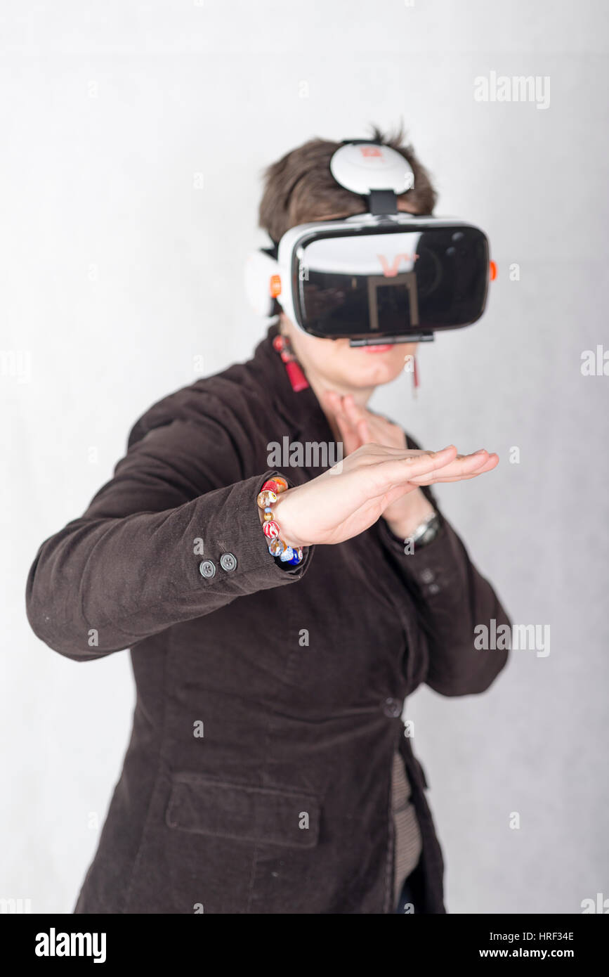 Woman with VR Headset Stock Photo - Alamy