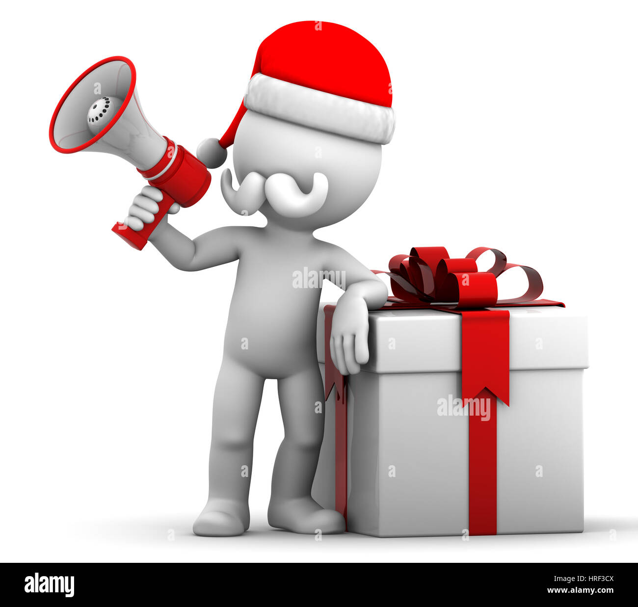 3d Santa holding gift box and shouting using megaphone. Isolated on ...