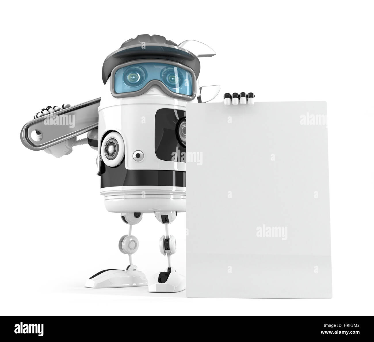 Construction robot with blank board for your ad. Isolated over white ...