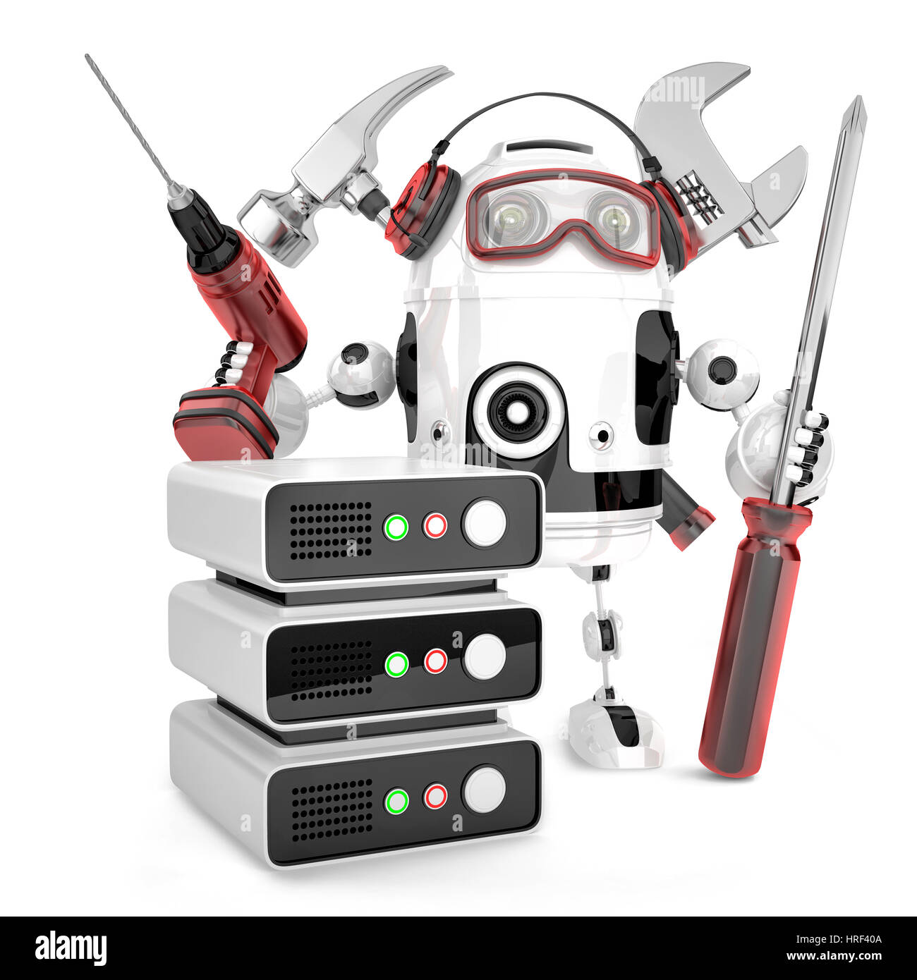 Network engineer with tools. Technology concept. Isolated over white ...