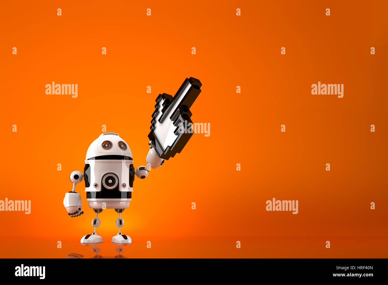 Robot with pixelated pointer. Technology concept. Contains clipping ...