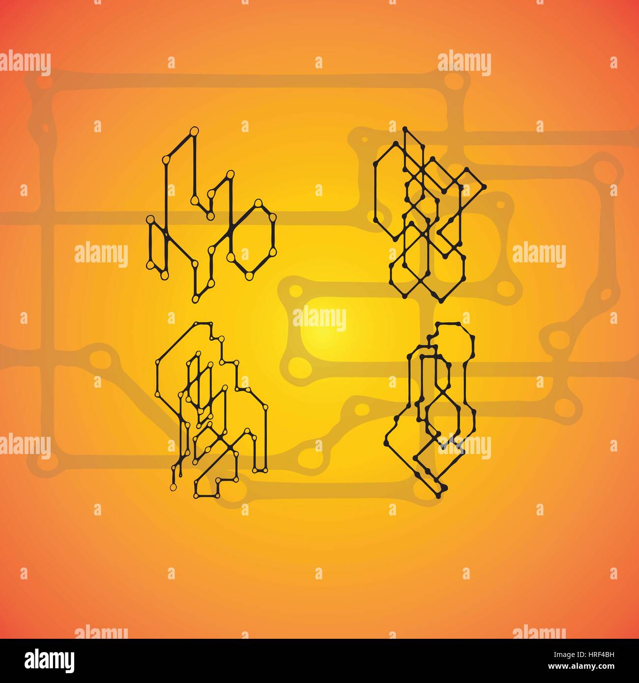 Set of 4 Mechanical schemes, vector engineering drawing with geometric ...
