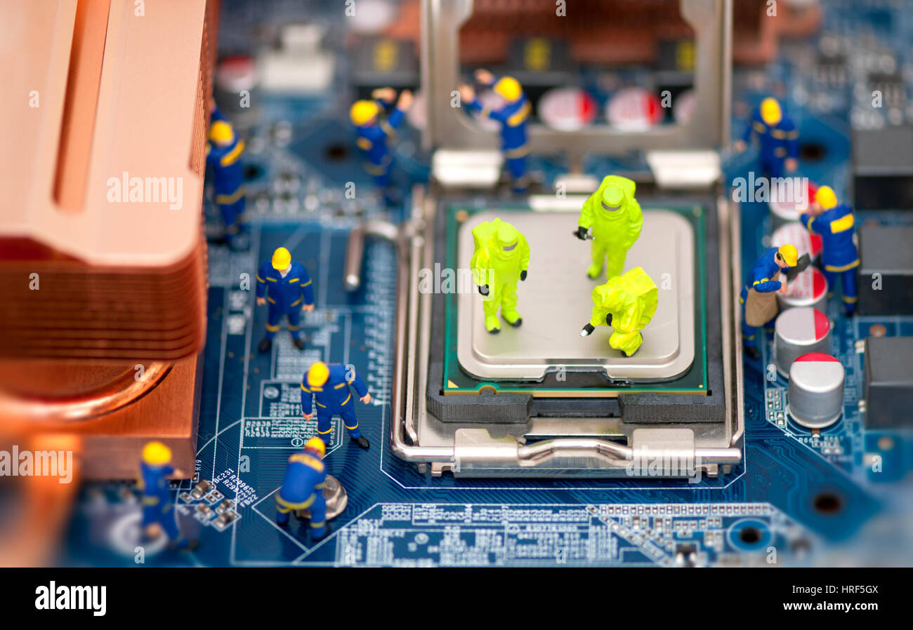 Group of technicians repair computer. Computer repair concept Stock ...