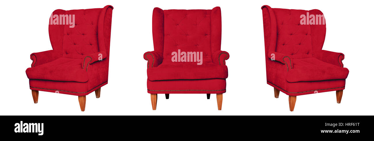 Textile classic red chair isolated on white background. View from ...
