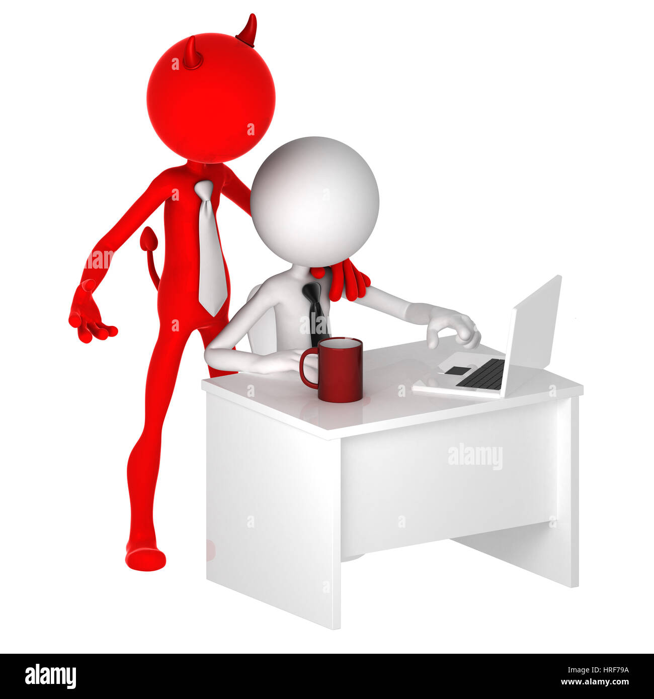 Devil standing behind office worker. Unfair business concept. Isolated ...