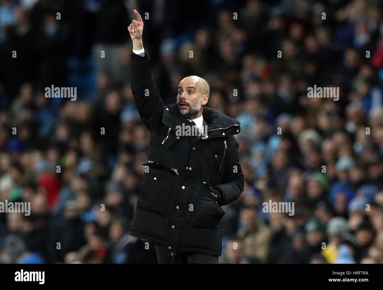Manchester city manager pep guardiola gestures on the touchline during ...
