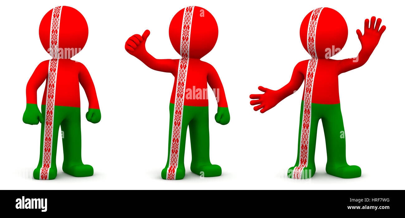 3d character textured with flag of Belarus isolated on white background ...