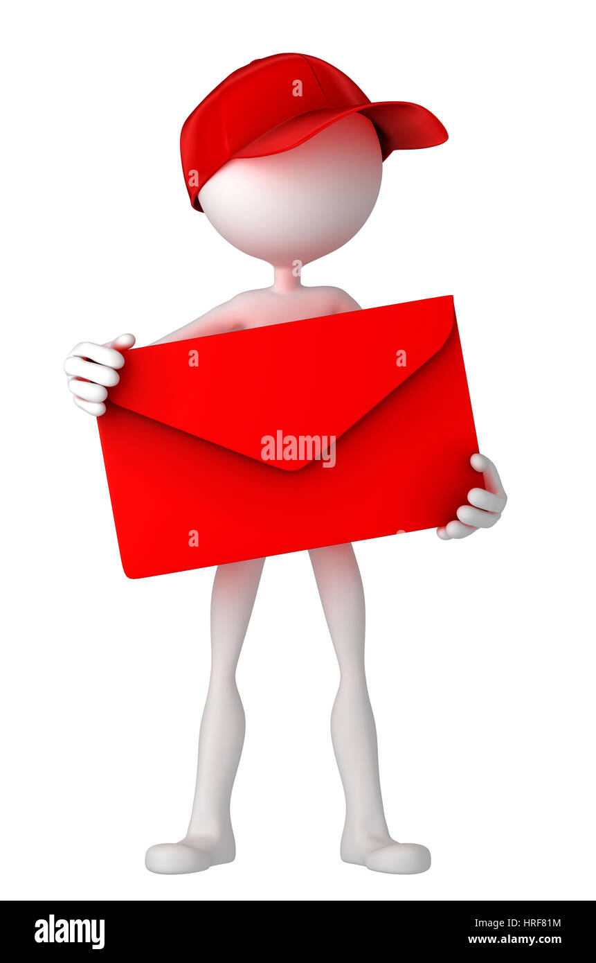 Postman holding envelope. Isolated on white background Stock Photo - Alamy