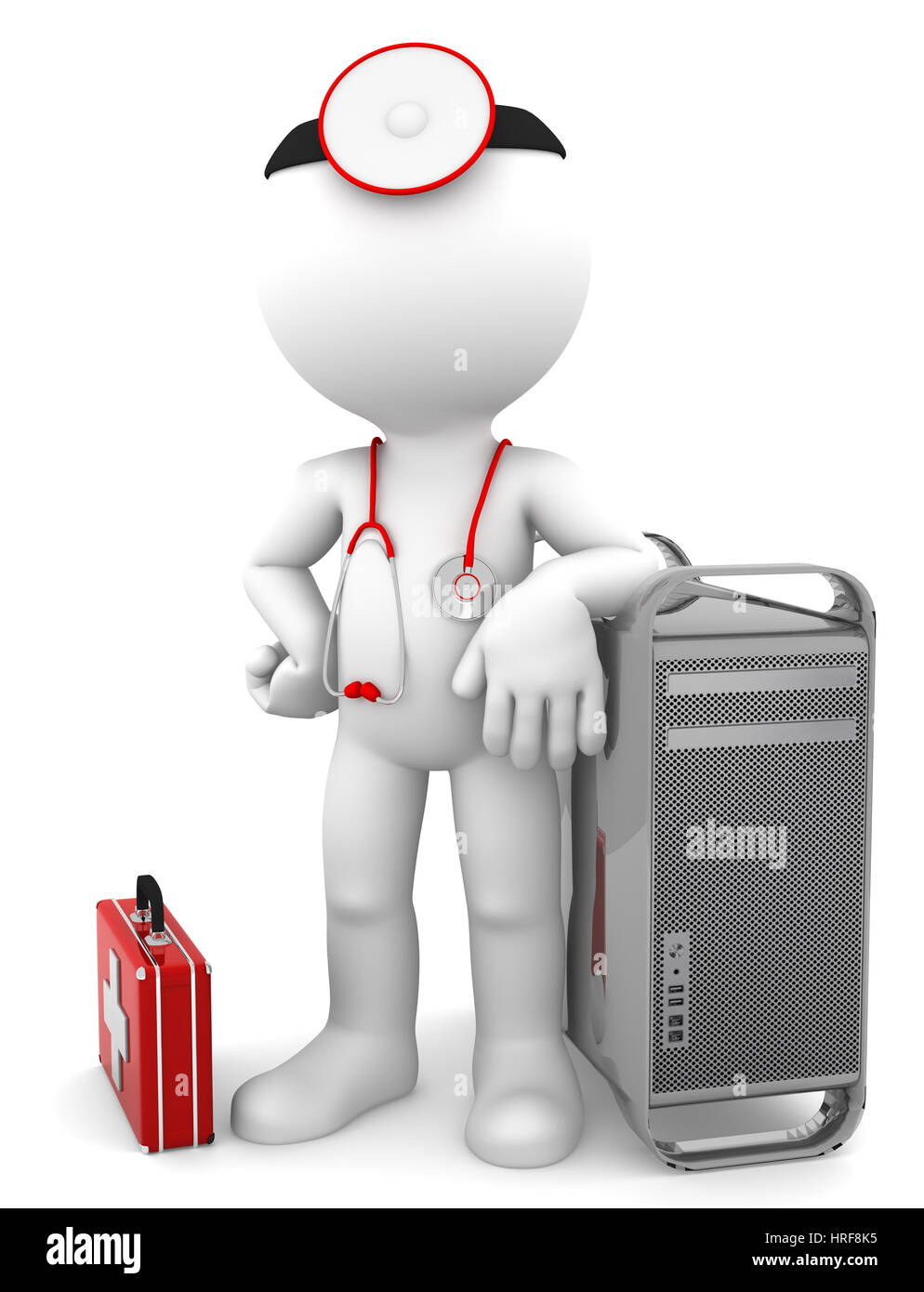 Medic with computer. Computer repair concept. Isolated on white ...