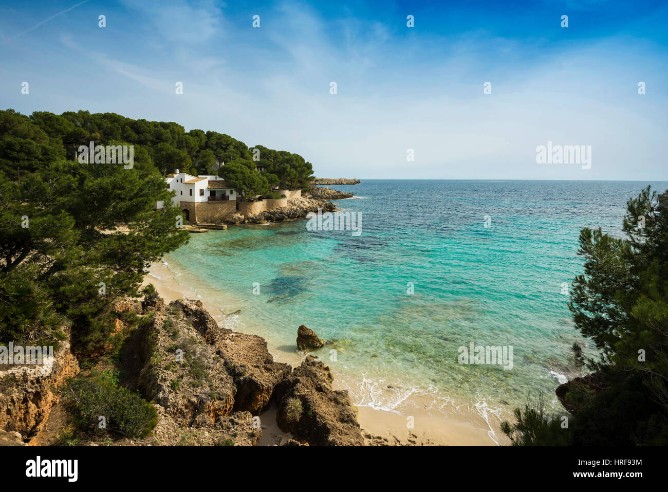Bay with turquoise waters, Cala Gat, Cala Ratjada, Majorca, Balearic ...