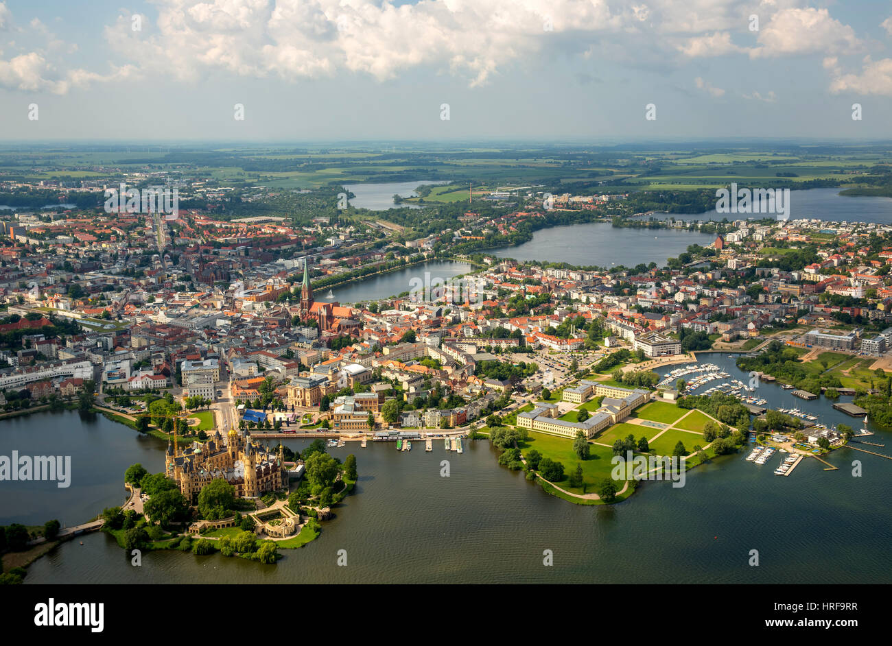 Historic centre with castle Schwerin, Burggarten, Burgsee, Lake ...