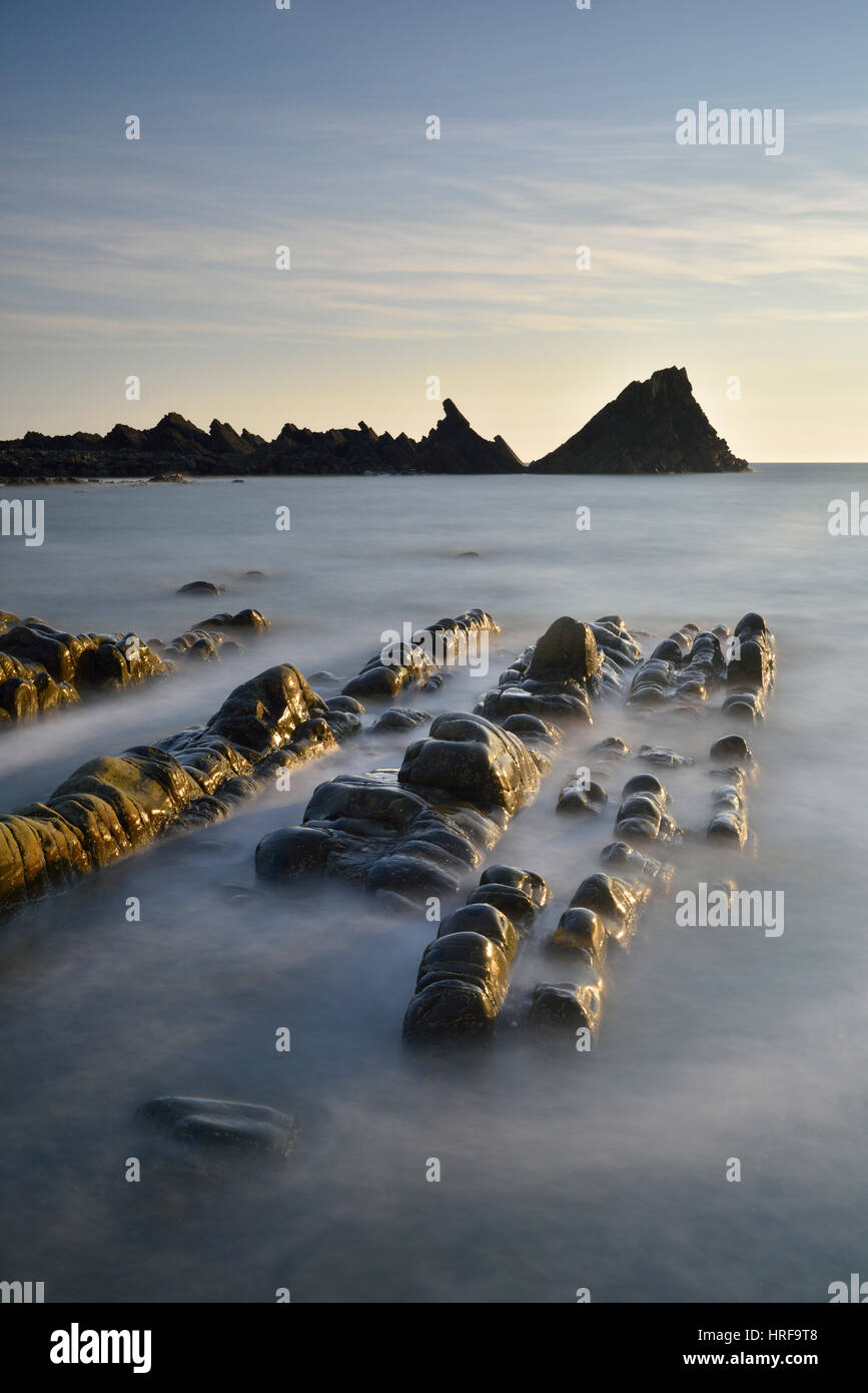 Rocks in the sea, rocky coast, Atlantic Coast, Hartland Quay, Devon ...
