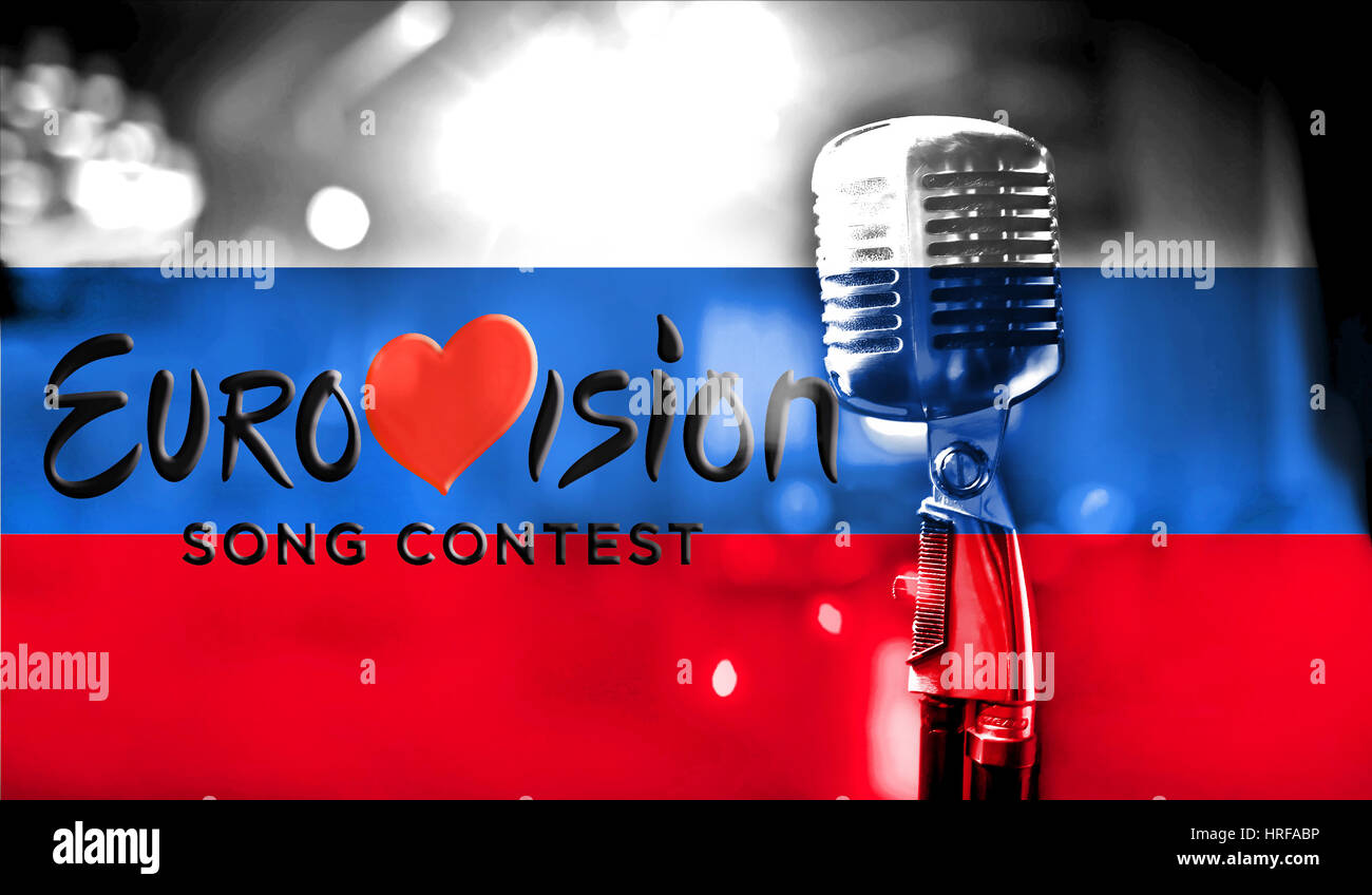 Photos banner with the official logo of Eurovision in the Russian flag ...
