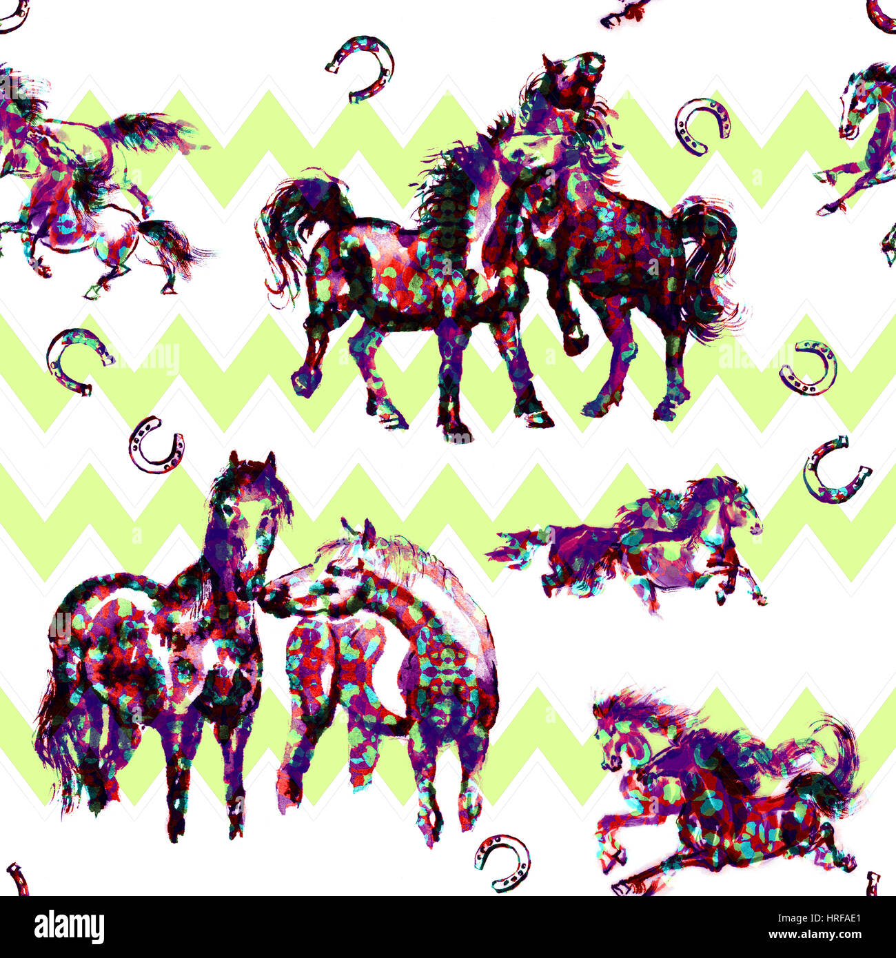 Playing horses seamless background texture, oriental ink painting ...