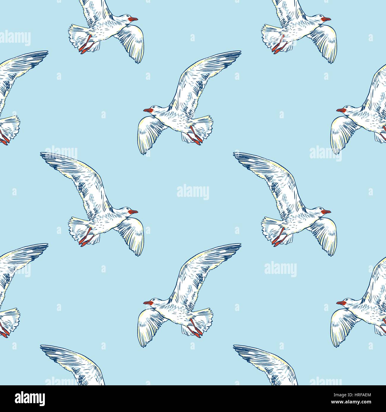 Gull flight bird and seabird . Sea. Seamless pattern Stock Vector Image ...