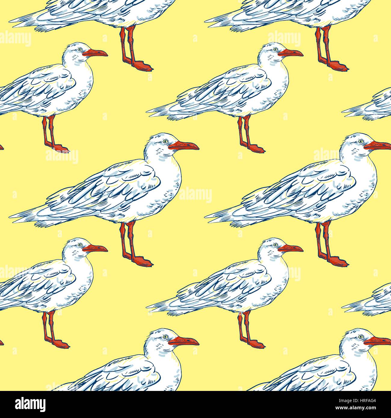 Gull flight bird and seabird . Sea. Seamless pattern Stock Vector Image ...