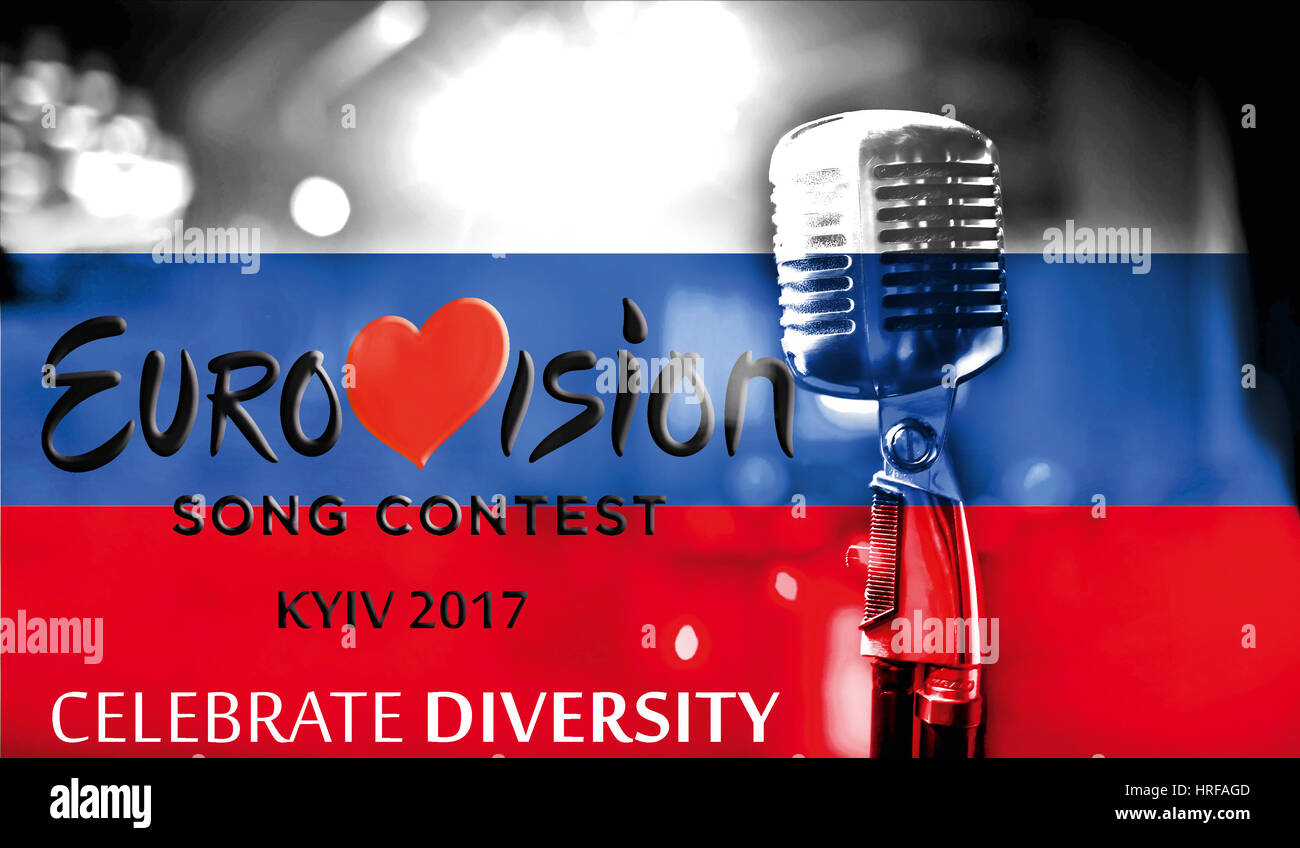 Photos banner with the official logo of Eurovision in the Russian flag ...