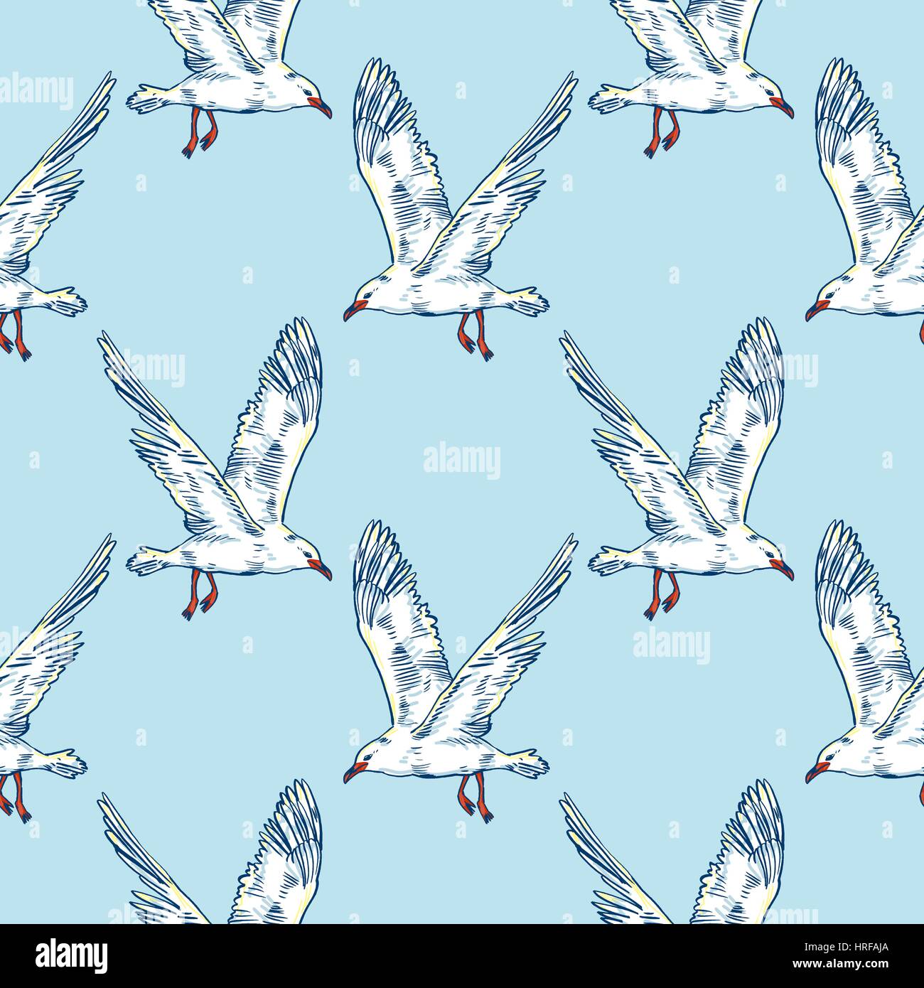 Gull flight bird and seabird . Sea. Seamless pattern Stock Vector Image ...