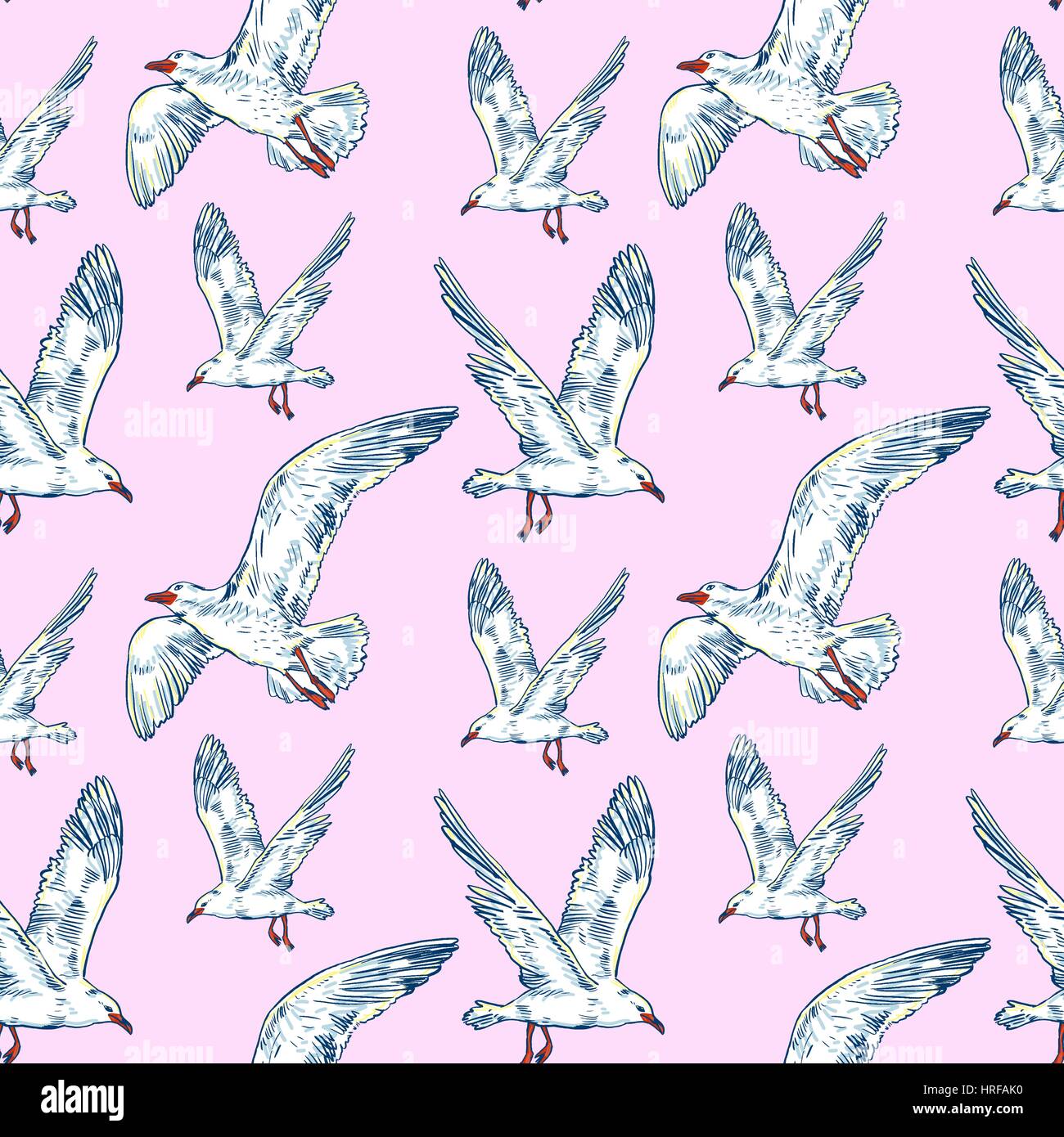 Gull flight bird and seabird . Sea. Seamless pattern Stock Vector Image ...