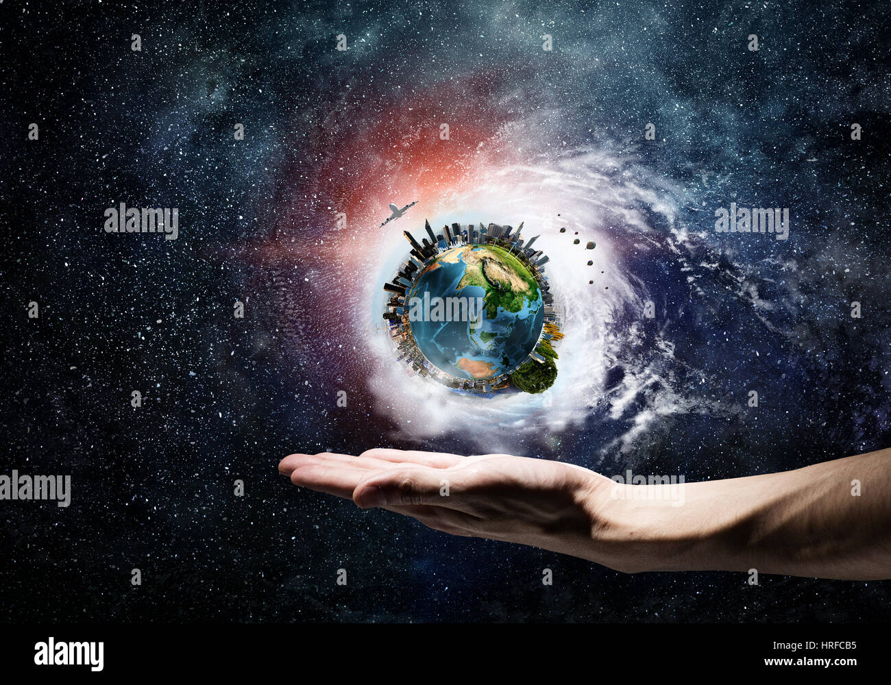Human hand holding in palm Earth planet. Elements of this image are ...