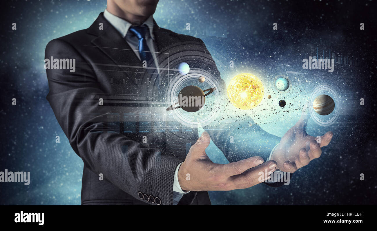 Close up of planet sun system in your hand Stock Photo - Alamy