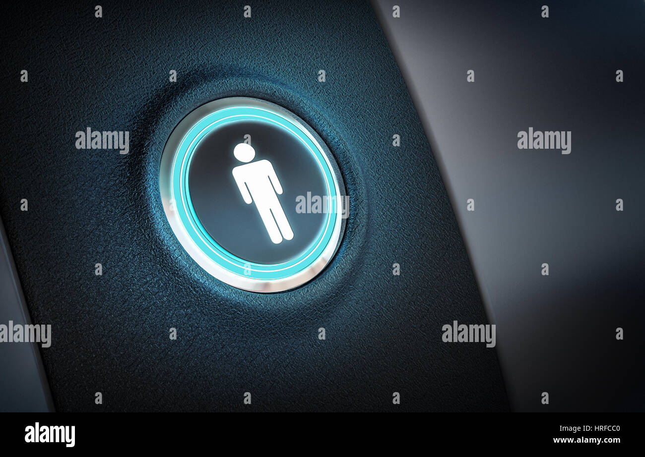 Close of hand pushing glowing blue button Stock Photo - Alamy